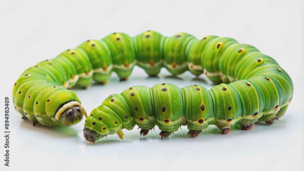Three green caterpillars isolated on background, caterpillar, insect ...