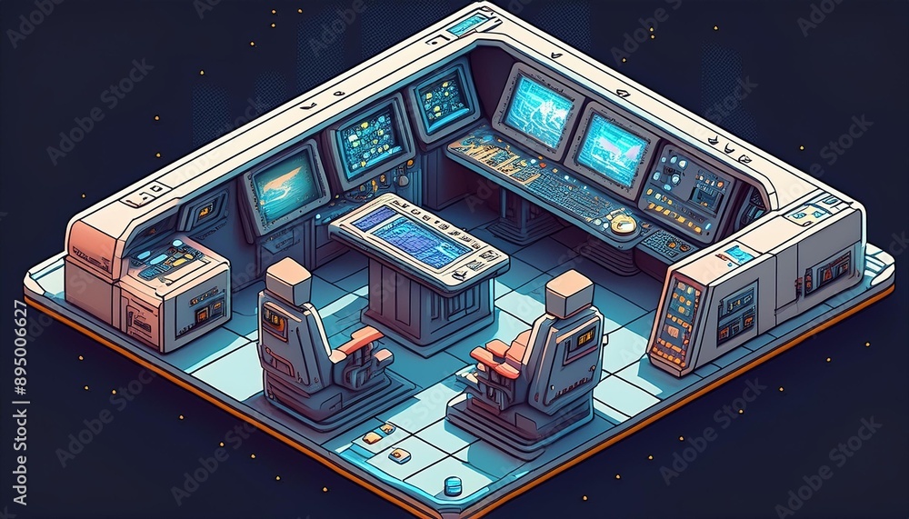 8 bit pixel art,inside of spaceship command center, style of game boy ...
