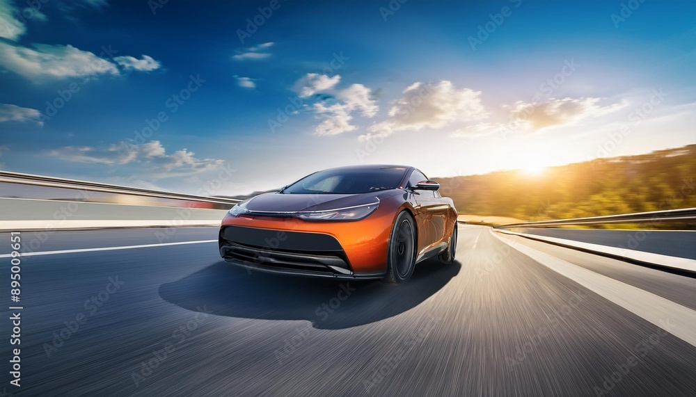 EV car high performance sport car running fast on highway, speed motion ...