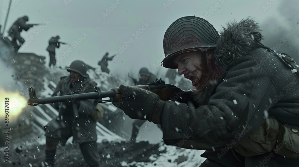 The scene is marked by graphic violence and intense gore as soldiers ...