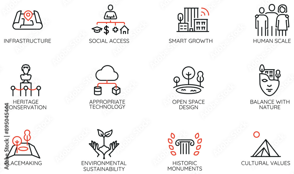 Vector Set of Linear Icons Related to Balance of Cultural Heritage and ...