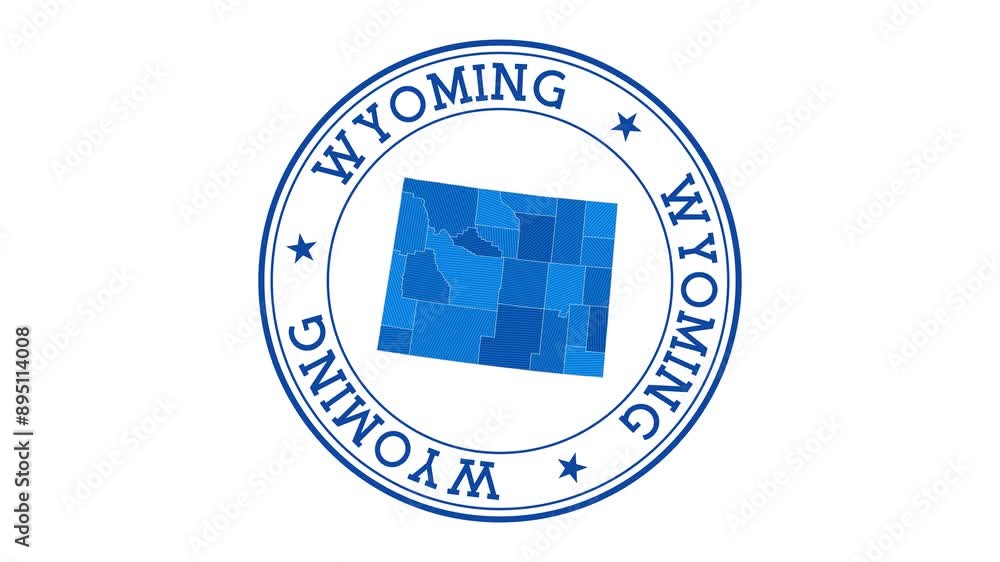 Wyoming intro. Badge with the circular name and map of us state ...