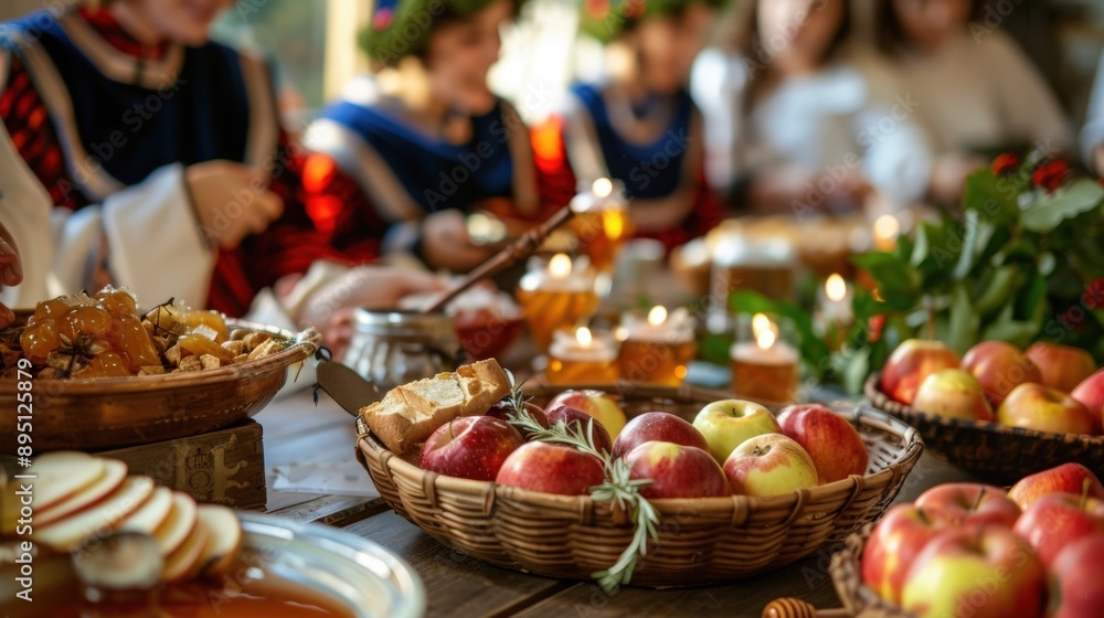 Rosh Hashanah gathering with people in traditional attire, sharing ...
