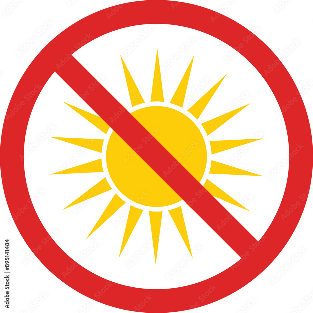 No sun sign isolated on white background . Avoid sunlight icon . No sun ...