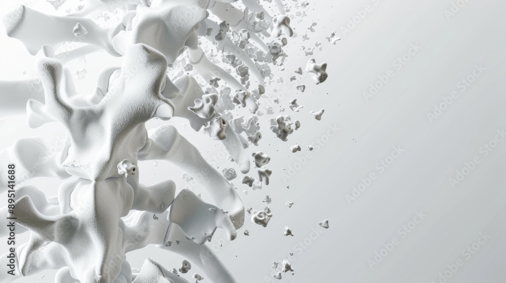 World Osteoporosis Day. Shattering bones with fragments on a white ...