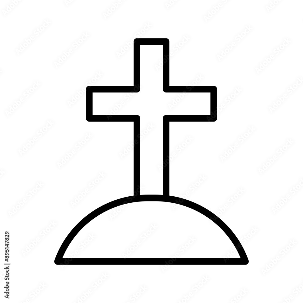 Black single grave line icon, simple halloween headstone element ...