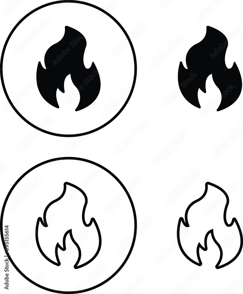 Fire icons set in flat and line style. fire warning sign isolated on ...