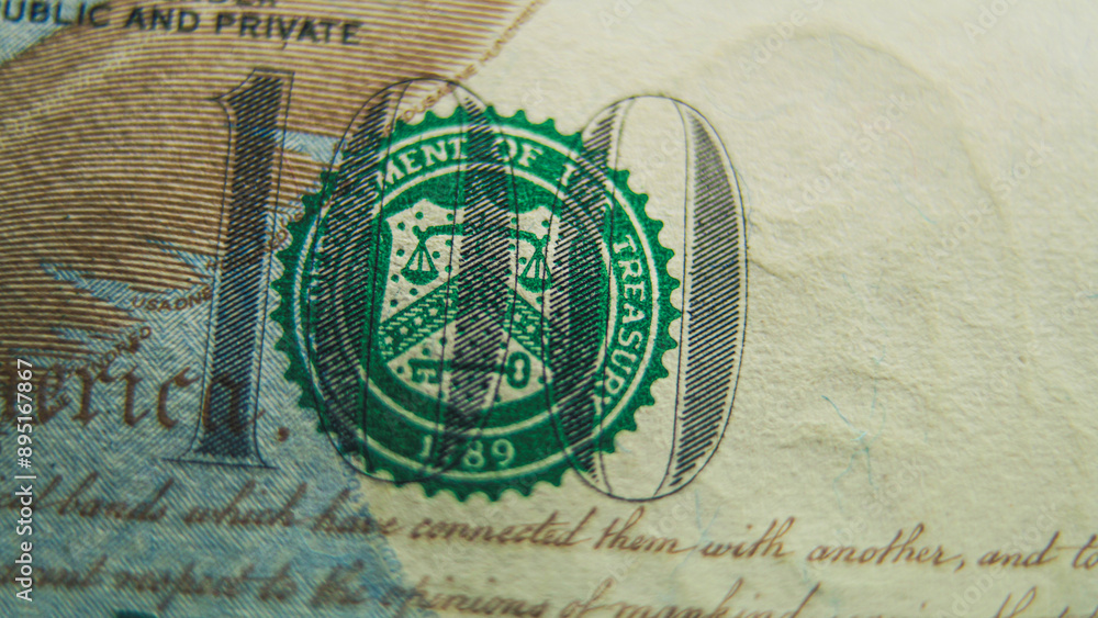 Process of examining authenticity of hundred dollar bill for currency ...