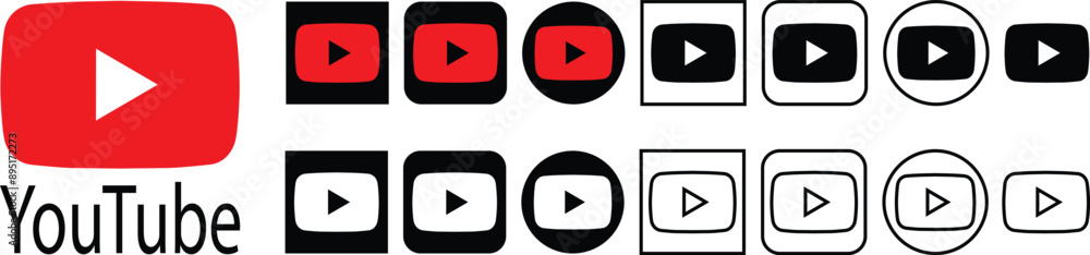 YouTube logo icon design in flat line set. editorial vector for apps or ...