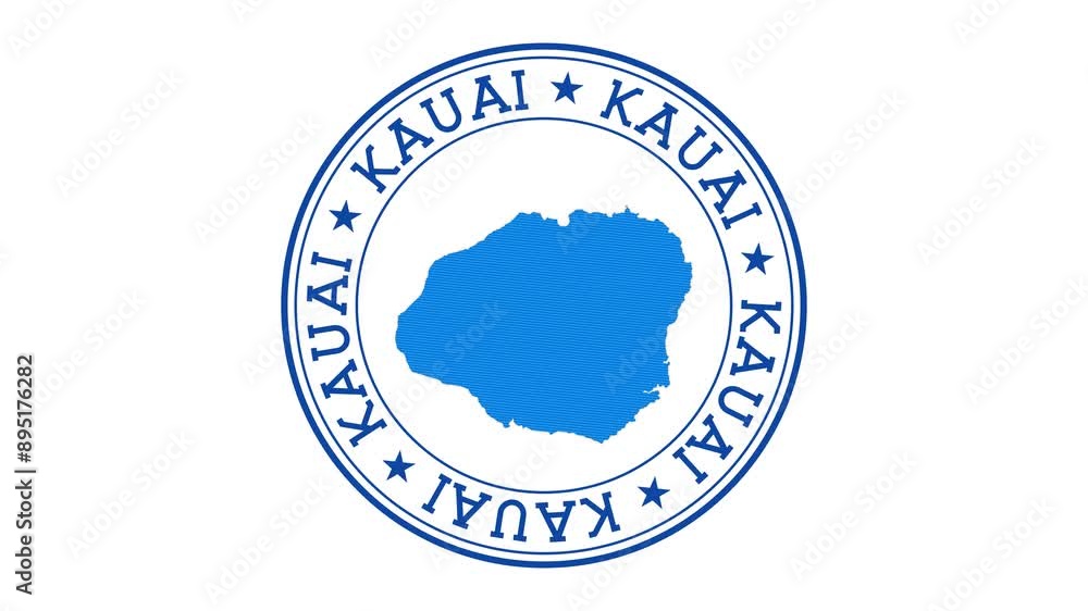 Kauai intro. Badge with the circular name and map of island. Kauai ...