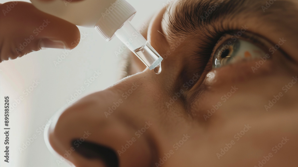 man dripping eye drops into the eye, instillation of medicines into the ...