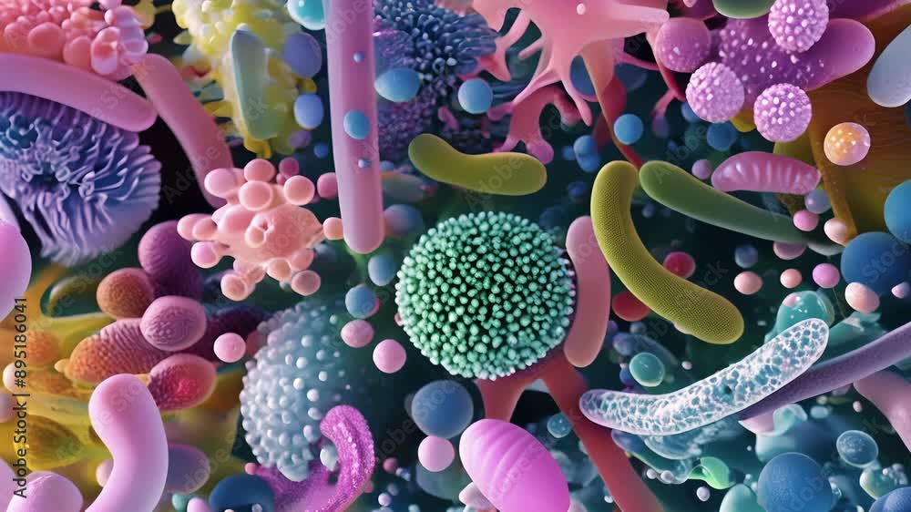 The colorful image shows a microscopic view of the different types of ...