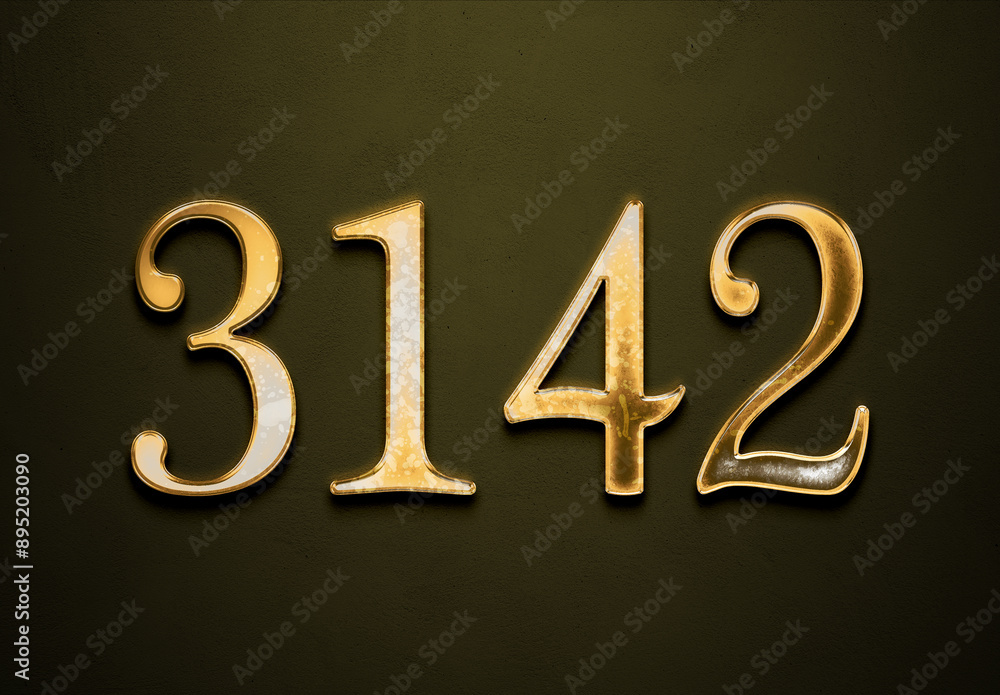 Old gold effect of 3142 number with 3D glossy style Mockup. Stock ...