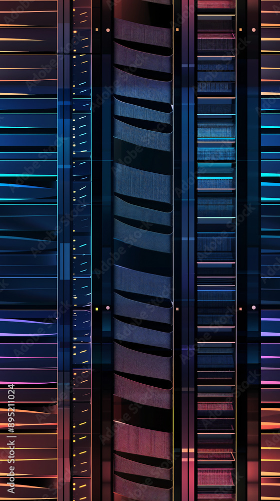 Seamless data center pattern showing server racks with hard drives and ...