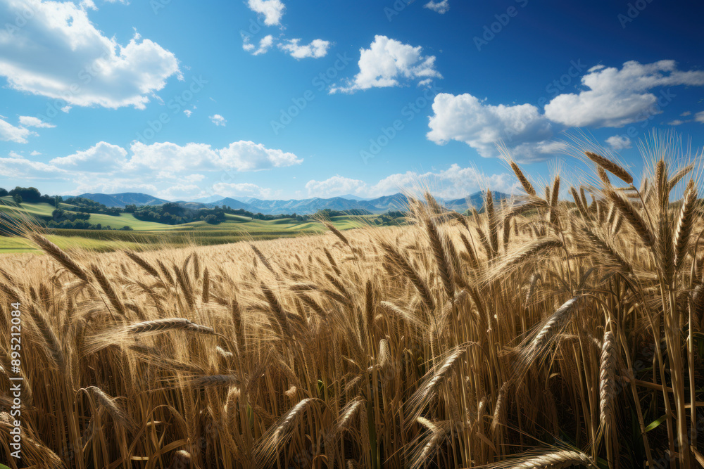 Rolling fields of farro, a hearty ancient grain, standing tall in a ...