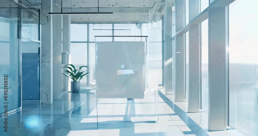 Serene office space with transparent screen displaying research survey ...