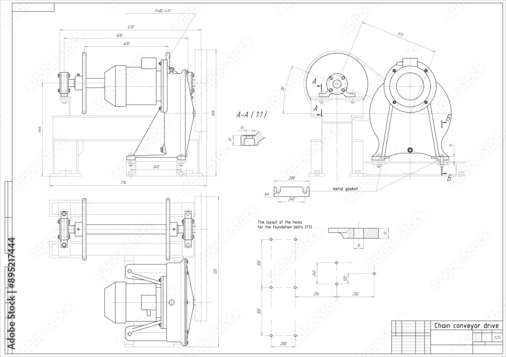 Assembly drawing of reducer. Vector working drawing of steel mechanical ...