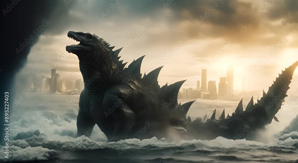 Godzilla submerged in water a scene from a scifi movie with special ...