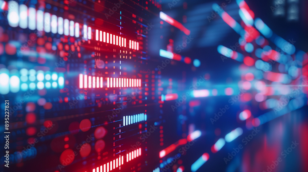 Photorealistic digital news screen with scrolling political headlines ...