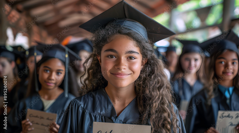 Group of high school graduates joyfully holding their college ...