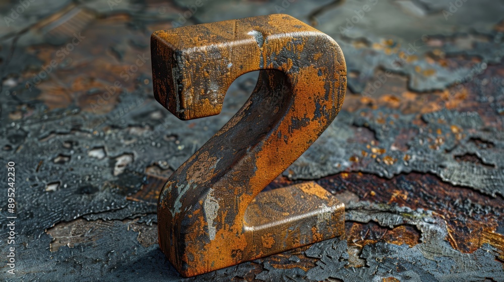 A weathered and rustic number 2 in a metallic texture set against a ...