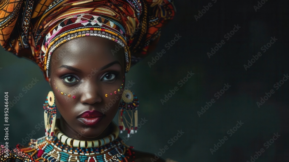 regal portrait of african queen adorned in vibrant traditional attire ...