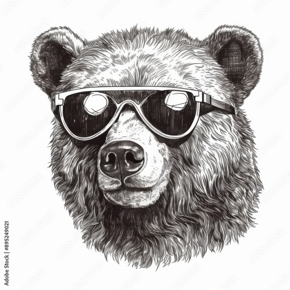 Black and white Vintage engraved art of a zombie bear wearing ...