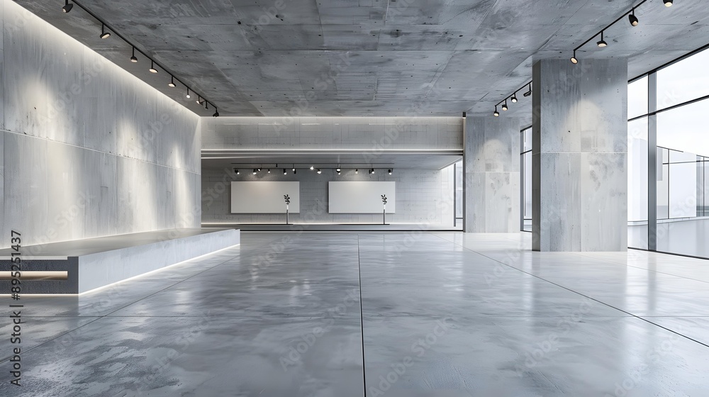 Abstract empty showroom interior with a concrete wall background ...