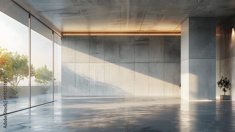 Abstract empty showroom interior with a concrete wall background ...