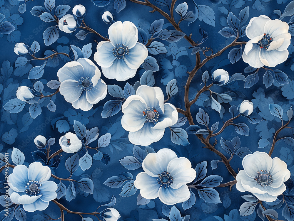Motif floral antique avec pivoine dans un style historique inspiré de ...