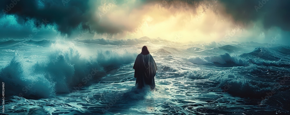 Miraculous Scene of Jesus Walking on Water - Faith and Divine Power ...