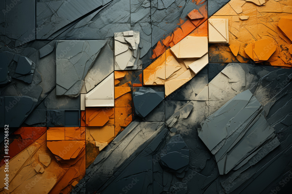 An abstract collage of fragmented shapes and textures, inviting viewers ...