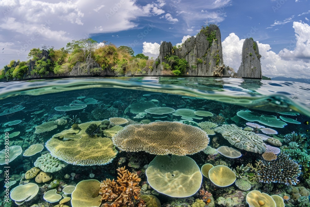 Healthy fringing coral reefs grow around the dramatic limestone islands ...