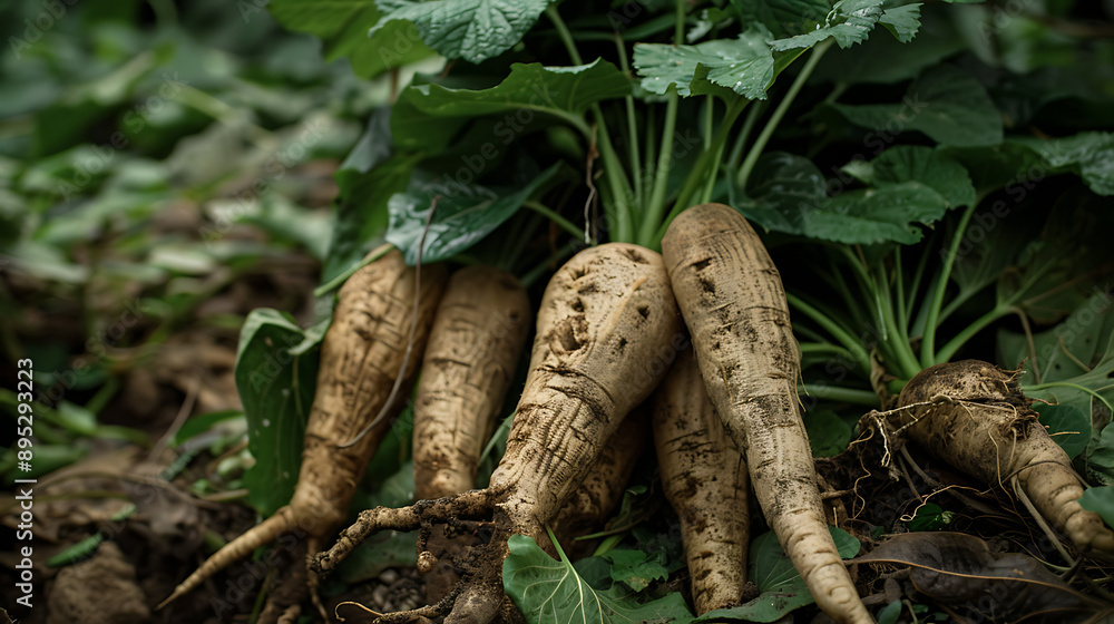 Yacon Roots and Leaves Harvested from a Garden, Known for Their Sweet ...