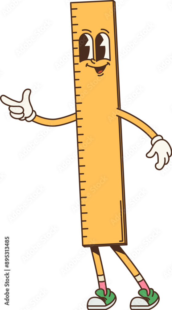 Cartoon retro groovy ruler character. Isolated vector cheerful ...