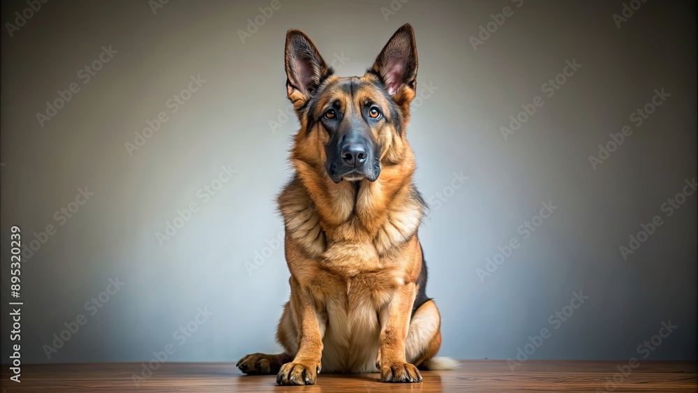 German Shepherd sitting in a frontal view with a background , dog, pet ...