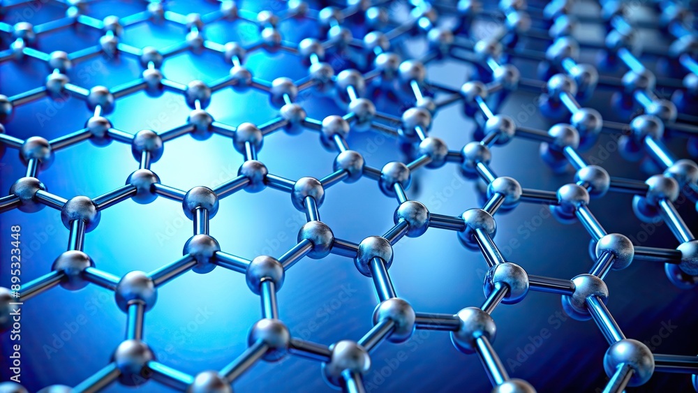 ภาพประกอบสต็อก Hexagonal lattice nanostructure of graphene with blue ...