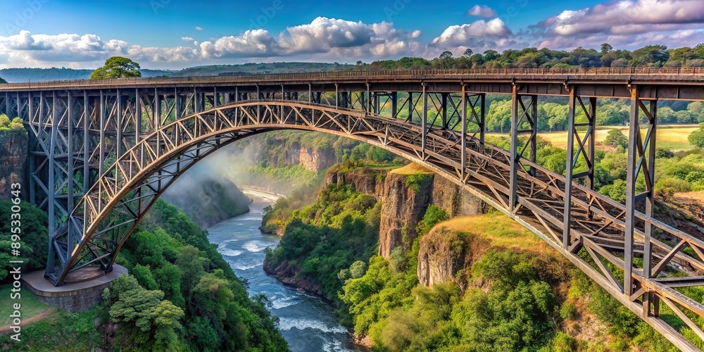 ภาพประกอบสต็อก Victoria Falls Bridge framing with steel beams and ...
