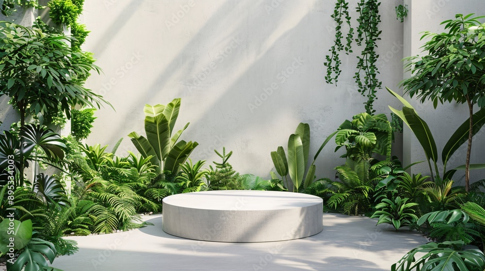 4. A 3D rendering of a stylish naturalism podium enveloped by diverse ...