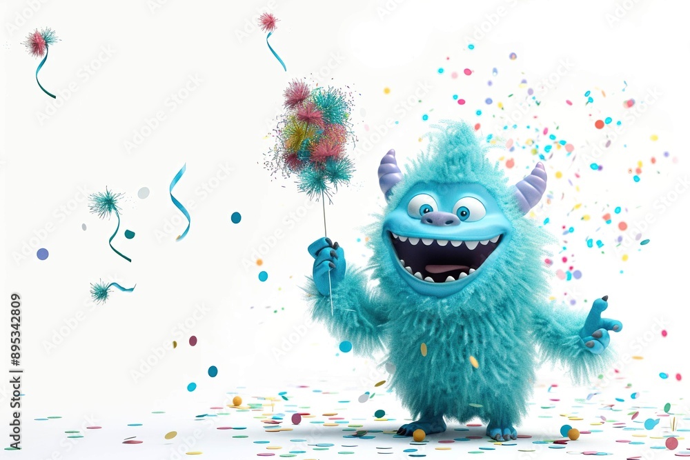Monster with party popper Stock Illustration | Adobe Stock