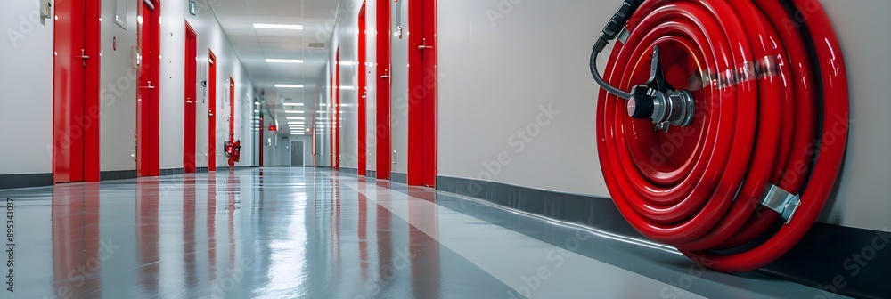 Fire extinguisher and fire hose reel installed in a public corridor ...
