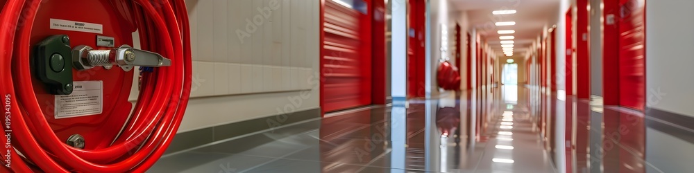 Fire extinguisher and fire hose reel installed in a public corridor ...