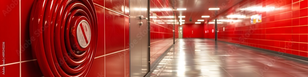 Fire extinguisher and fire hose reel installed in a public corridor ...