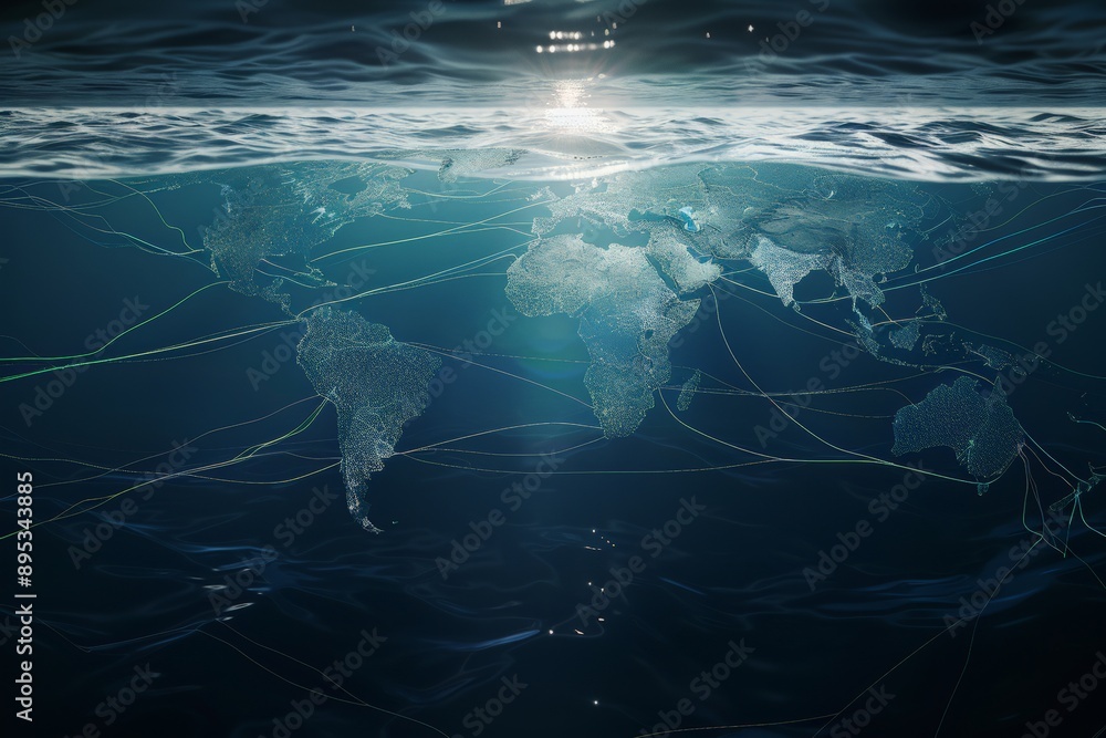 map ocean floor with undersea cables visual Stock Illustration | Adobe ...