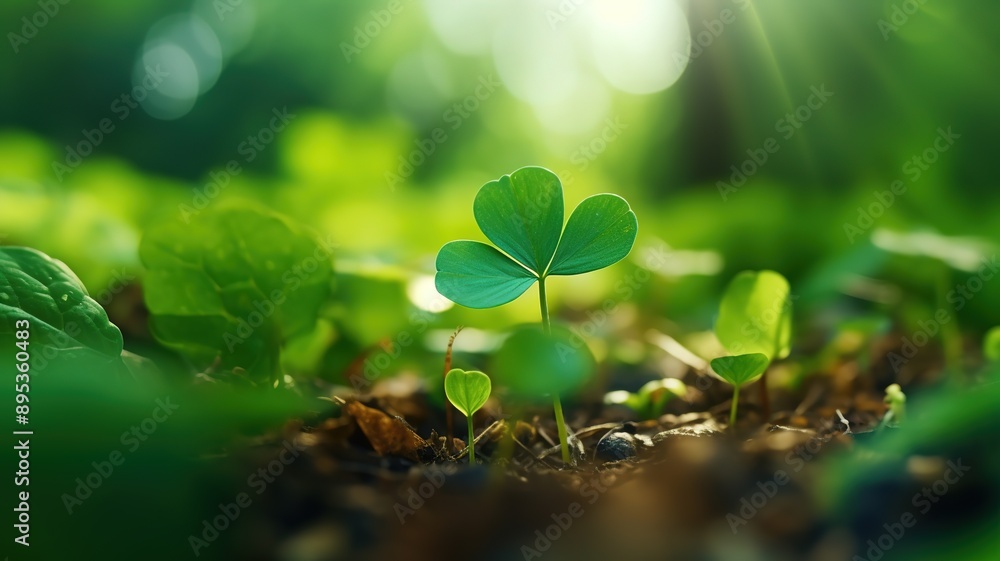 Four-leaf clover in focus. Nature protection. A plant of the legume ...