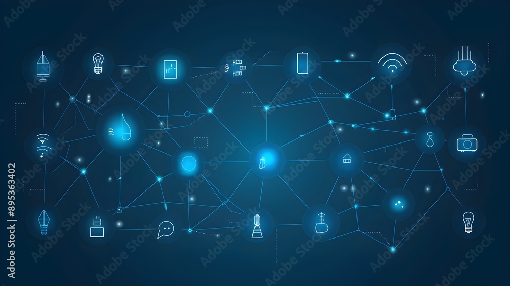 Interconnected Smart Lighting Mesh Network System Icons Depicting ...