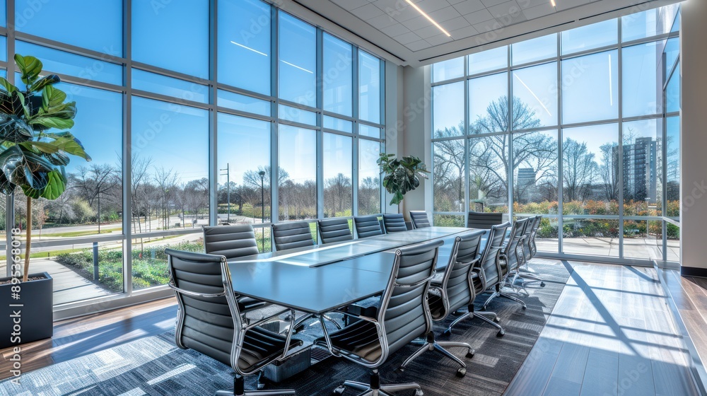 Spacious Conference Room with Large Windows and Zoom Virtual Background ...