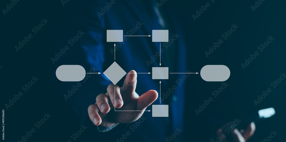 Workflow computer automation for business office. Developer writing ...