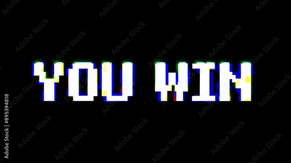 "You Win" 8 bit Glitch Text Animation Loop Rendering with Alpha Channel ...