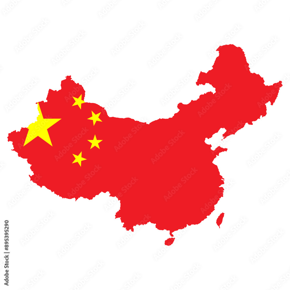 Creative vector China country border outline map made flag isolated on ...